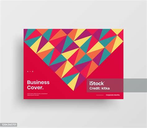 창조적 인 비즈니스 프리젠 테이션 벡터 A4 수평 방향 전면 페이지 모형 현대 기업 보고서는 추상적 인 기하학적 일러스트 디자인 레이아웃을 다룹니다 회사 Id 브로셔