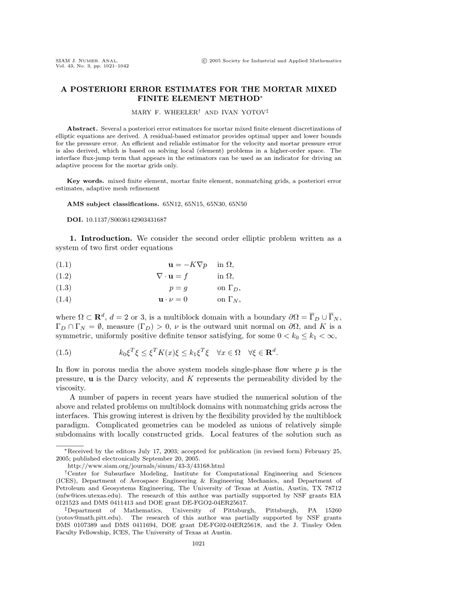 pdf a posteriori error estimates for the mortar mixed finite element