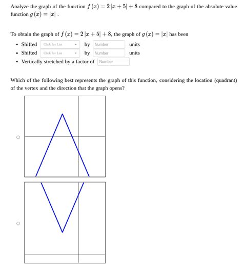 solved analyze the graph of the function f x 2∣x 5∣ 8