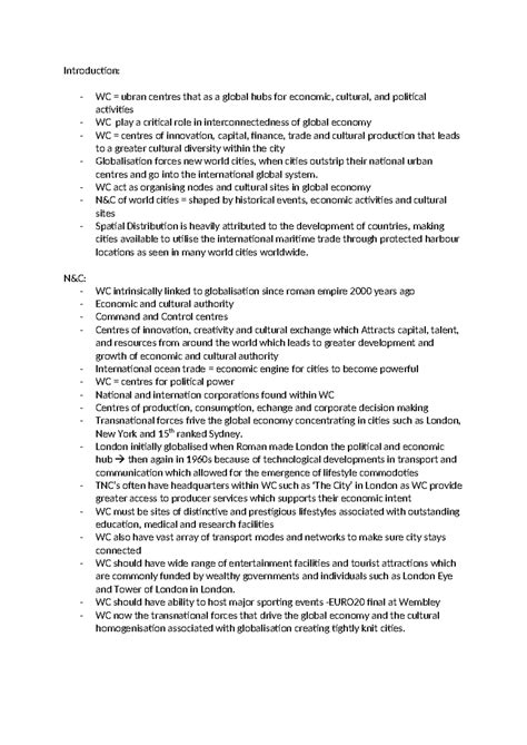 Geography Up Paragraph Plans Introduction Wc Ubran Centres That As A Global Hubs For