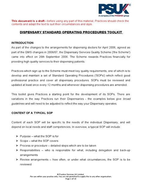Psuk Dispensary Sops Toolkit Pdf Medical Prescription Medical Treatments