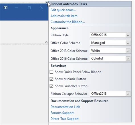 Winforms Smart Tag Missing For Syncfusion RibbonControlAdv In Visual Studio Designer
