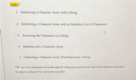 solved task 1 1 initializing a character array with a