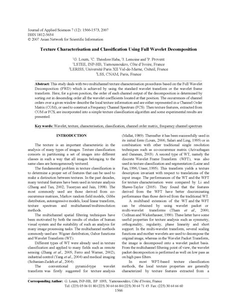 Pdf Texture Characterisation And Classification Using Full Wavelet