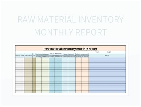 Raw Material Inventory Monthly Report Excel Template And Google Sheets File For Free Download