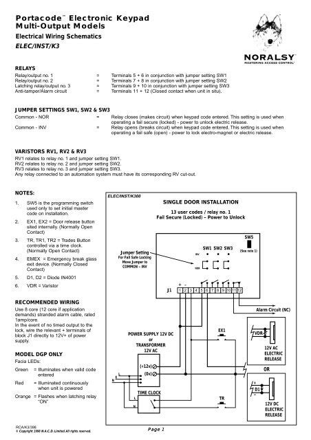 Portacodeâ ¢ Electronic Keypad Multi Output Models