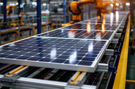 Premium Photo Automated Solar Panel Assembly In Bright Factory With