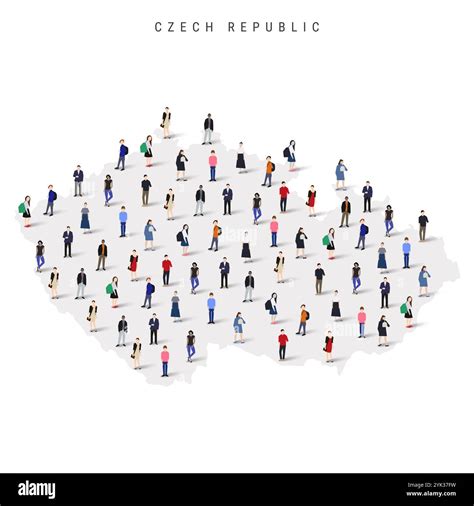Czech Republic Population Map Large Group Of People In A Shape Of Czechia Map Flat Vector
