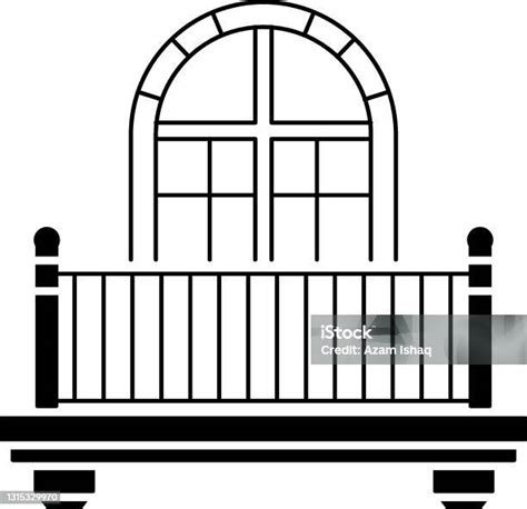 하프 문 그리드 패트렌 아치형 창 개념 벡터 글리프 아이콘 디자인 발코니 와 창 전면 보기 기호 빈티지 클래식 발코니 외관 스톡 일러스트와 하우스 외부 디자인 아이디어 건물