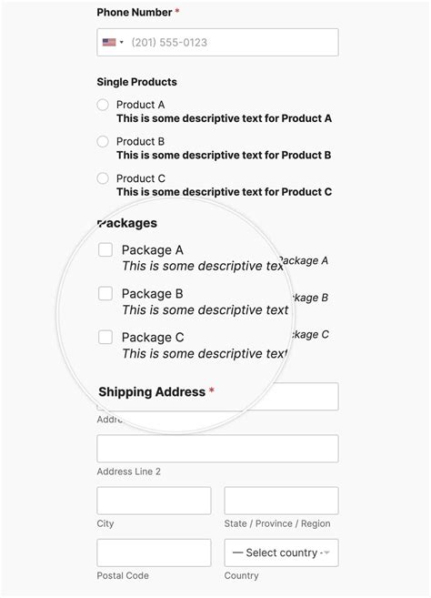 how to add descriptive text under checkbox and multiple choice