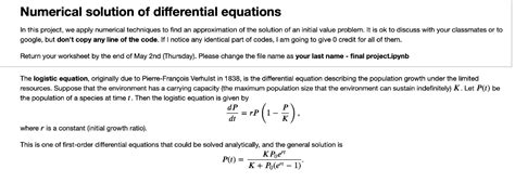 Numerical Solution Of Differential Equations In This Chegg