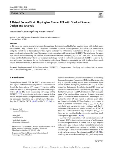 A Raised Sourcedrain Dopingless Tunnel Fet With Stacked Source Design
