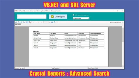Visual Basic Net And Sql Server Crystal Reports Simple And Advanced Search Demo Youtube