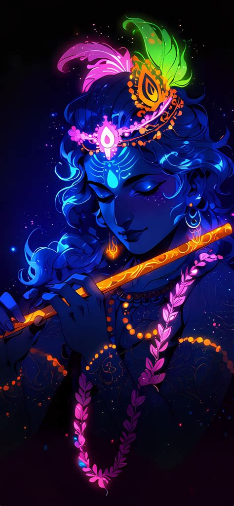 Lord Krishna Wallpaper 4k Glowing Hinduism Amoled 5k