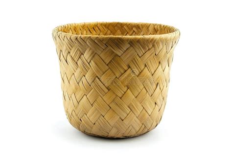 Rustic Woven Bamboo Basket Isolated On White Background Handcrafted