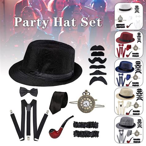 1920s Gatsby Gangster Costume Accessories Set Beret Hat Y Back