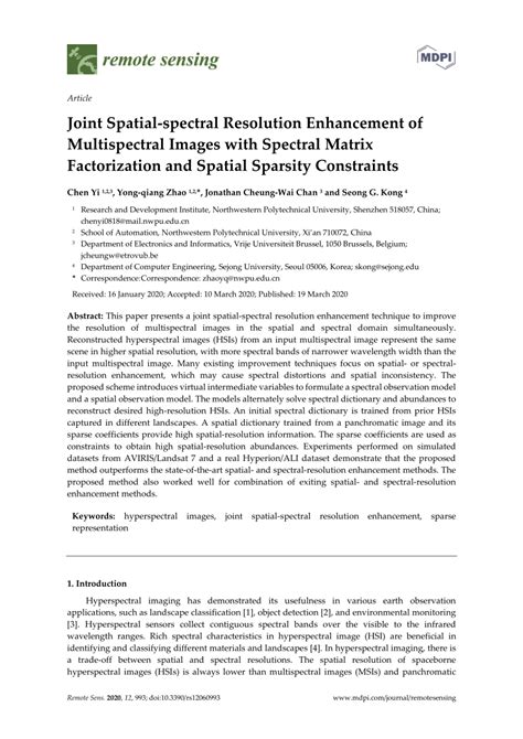 Pdf Joint Spatial Spectral Resolution Enhancement Of Multispectral Images With Spectral Matrix