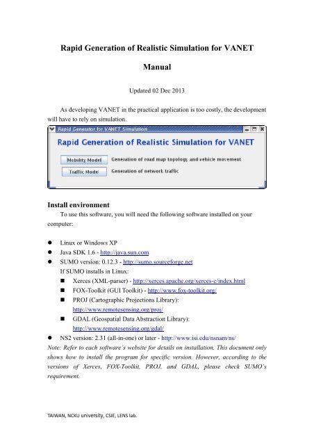 rapid generation of realistic simulation for vanet manual