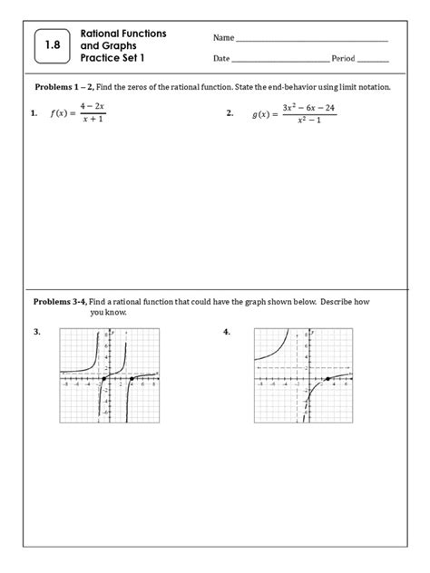 Practice 1 8 Rational Functions And Zeros Pdf