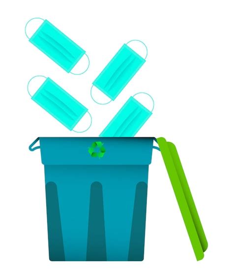 Premium Vector Used Medical Masks Fly Into The Bin A Container For Recycling End Of Pandemic