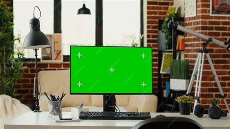 Premium Photo Empty Office With Monitor And Greenscreen On Computer