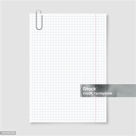 금속 클립이있는 A4 형식의 사실적인 빈 종이 시트 회색 배경에 홀더 노트북 페이지 문서 템플릿 또는 모형을 디자인합니다 벡터