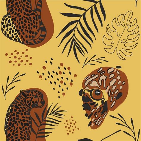 Premium Vector Hand Drawn Abstract Jungle Pattern With Leopards