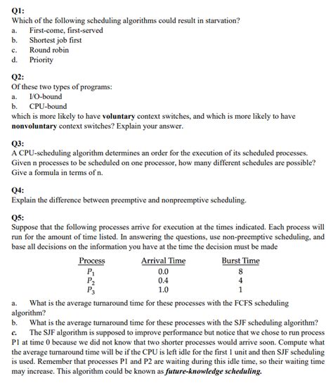 Solved A Q1 Which Of The Following Scheduling Algorithms