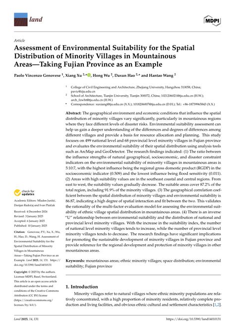 Pdf Assessment Of Environmental Suitability For The Spatial Distribution Of Minority Villages