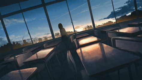 女学生 背影 教室 夕阳 高清好看二次元动漫壁纸壁纸 动漫静态壁纸 静态壁纸下载 元气壁纸