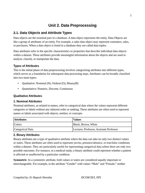 Unit 2 Data Preprocessing Pdf Quartile Median