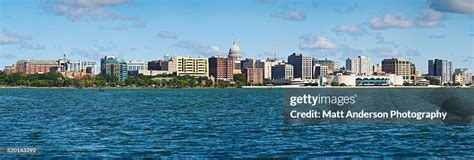 Panoramic Usa Wisconsin Madison City Skyline Over Lake Monona Taken