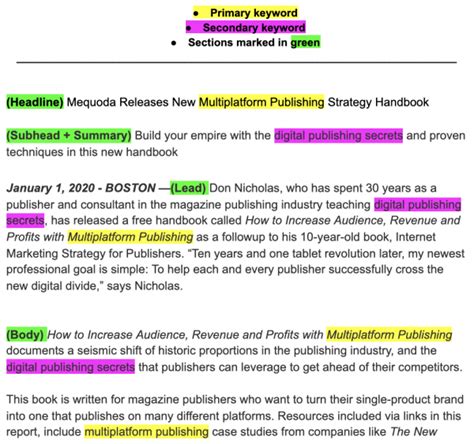 A Successful SEO Press Release Example Mequoda Daily