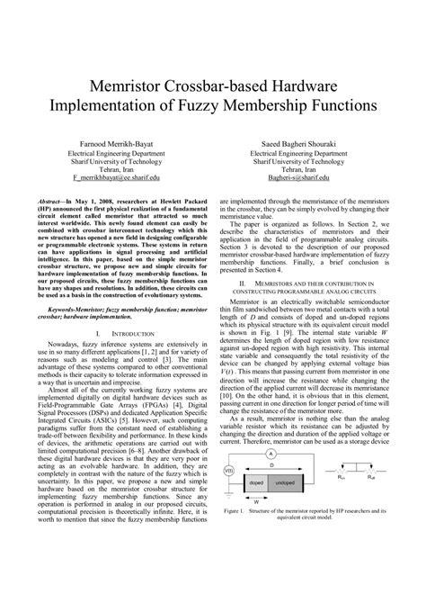 Pdf Memristor Crossbar Based Hardware Implementation Of Fuzzy Membership Functions