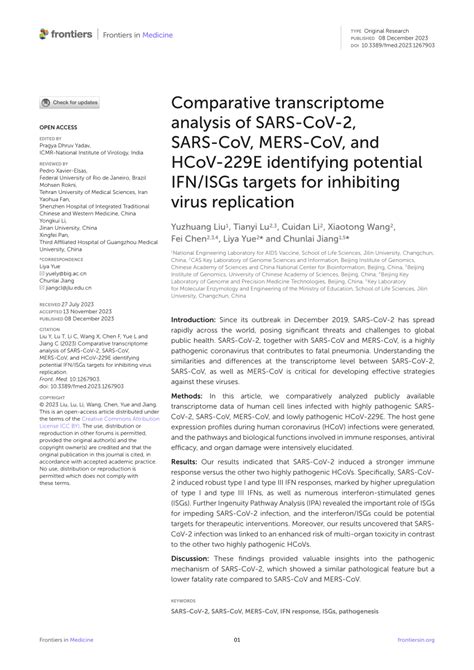 Pdf Comparative Transcriptome Analysis Of Sars Cov 2 Sars Cov Mers