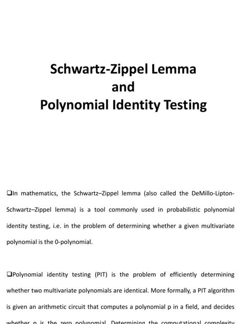 schwartz zippel lemma and polynomial identity testing pdf