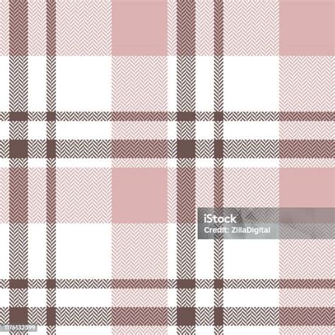 분홍색 체크 패턴 벡터 배경입니다 플란넬 셔츠 스카프 스커트 담요 또는 기타 현대적인 직물 디자인을 위한 브라운 라이트 핑크 화이트 의 원활한 타탄 격자 무늬 헤링본 텍스처