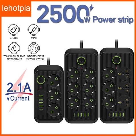 Eu 플러그 Ac 콘센트 전원 스트립 멀티 탭 연장 코드 전기 소켓 4 Usb 포트 고속 충전 멀티 프라이즈 네트워크 필터