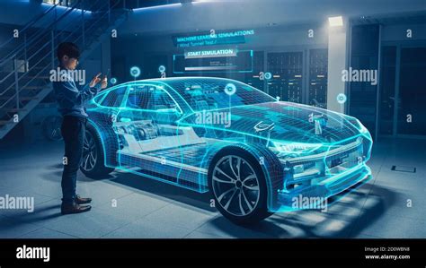 Automotive Engineer Uses Digital Tablet With Augmented Reality For Car
