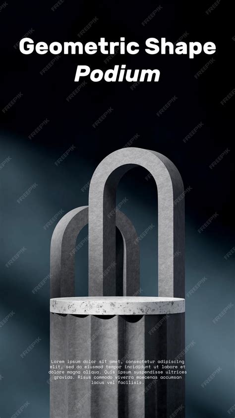 세로 회색 콘크리트 아치 배경 3d 렌더링에 빈 공간 흰색 대리석 실린더 연단 프리미엄 Psd 파일