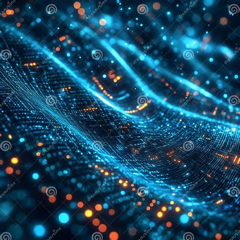 Dynamic Wave Of Glowing Particles In A Digital Landscape Of Blues And Oranges Generative Ai