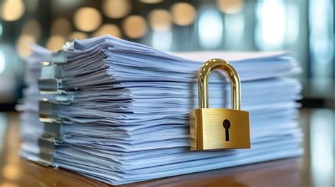 Stack Of Documents Secured By A Golden Padlock Symbolizes Data Security