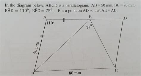 Solved In The Diagram Below Abcd Is A Parallelogram Ab 50 M Bc 80 Mm Bwidehat Ad 110 0