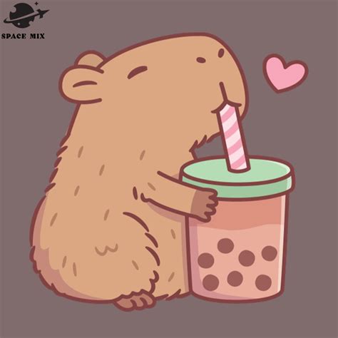 Cute Capybara Loves Bubble Tea Png Design Inspire Uplift