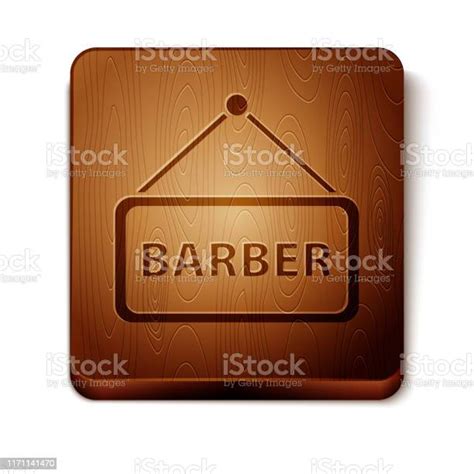 흰색 배경에 격리 된 갈색 이발소 아이콘입니다 미용사 로고 또는 간판 나무 사각형 버튼입니다 벡터 일러스트레이션 개인 장식품에 대한 스톡 벡터 아트 및 기타 이미지 Istock