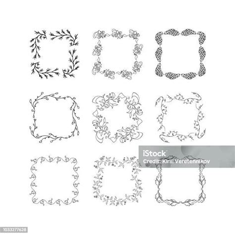 Set Of Square Hand Drawn Frames Vector Isolated Vintage Design Elements Stock Illustration