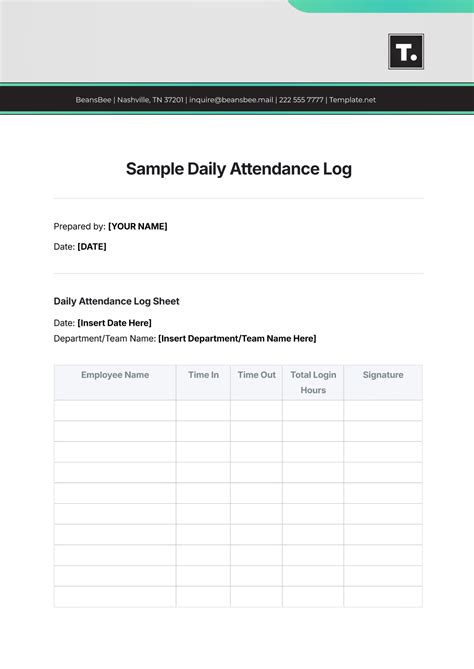 Free Attendance Log Templates Editable And Printable