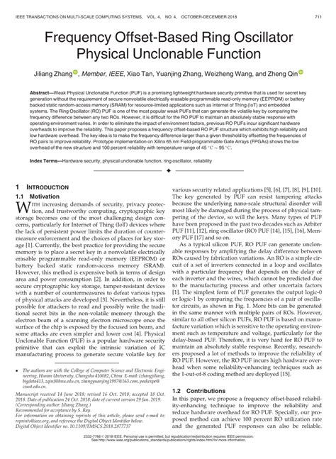 pdf frequency offset based ring oscillator physical unclonable function