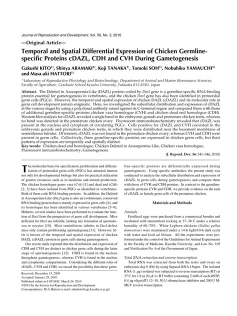 Pdf Temporal And Spatial Differential Expression Of Chicken Germline