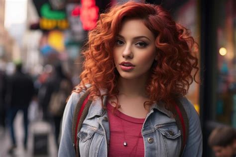 Premium Ai Image Beautiful Redhead Girl Looking At The Camera Body
